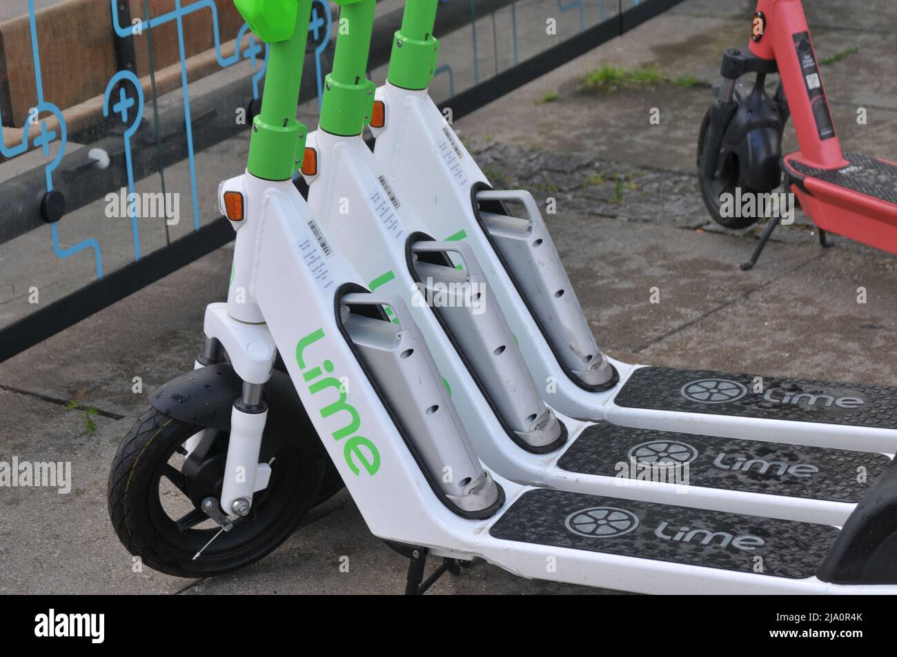 Copenhagen/Denmark/26 May 2022/Various electrci scooters in danish ...