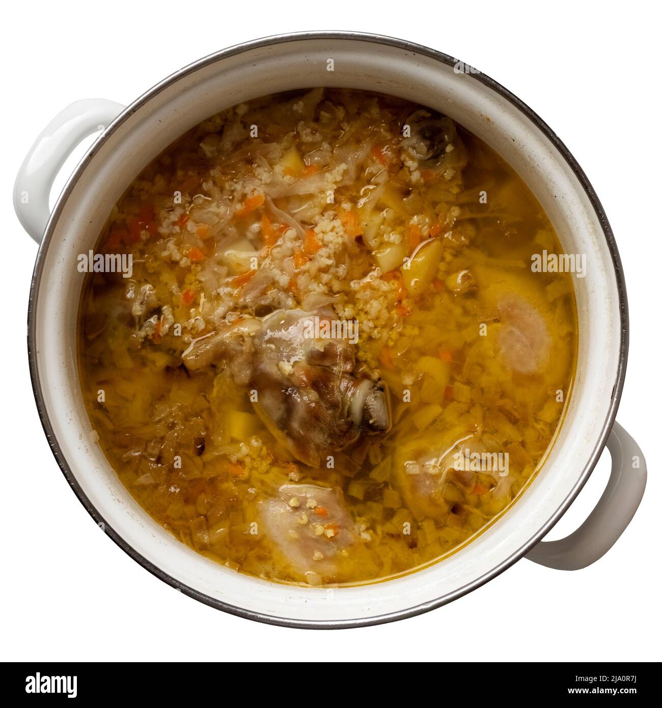German Cabbage Soup Kohlsuppe, with cereals and vegetables, homemade ...