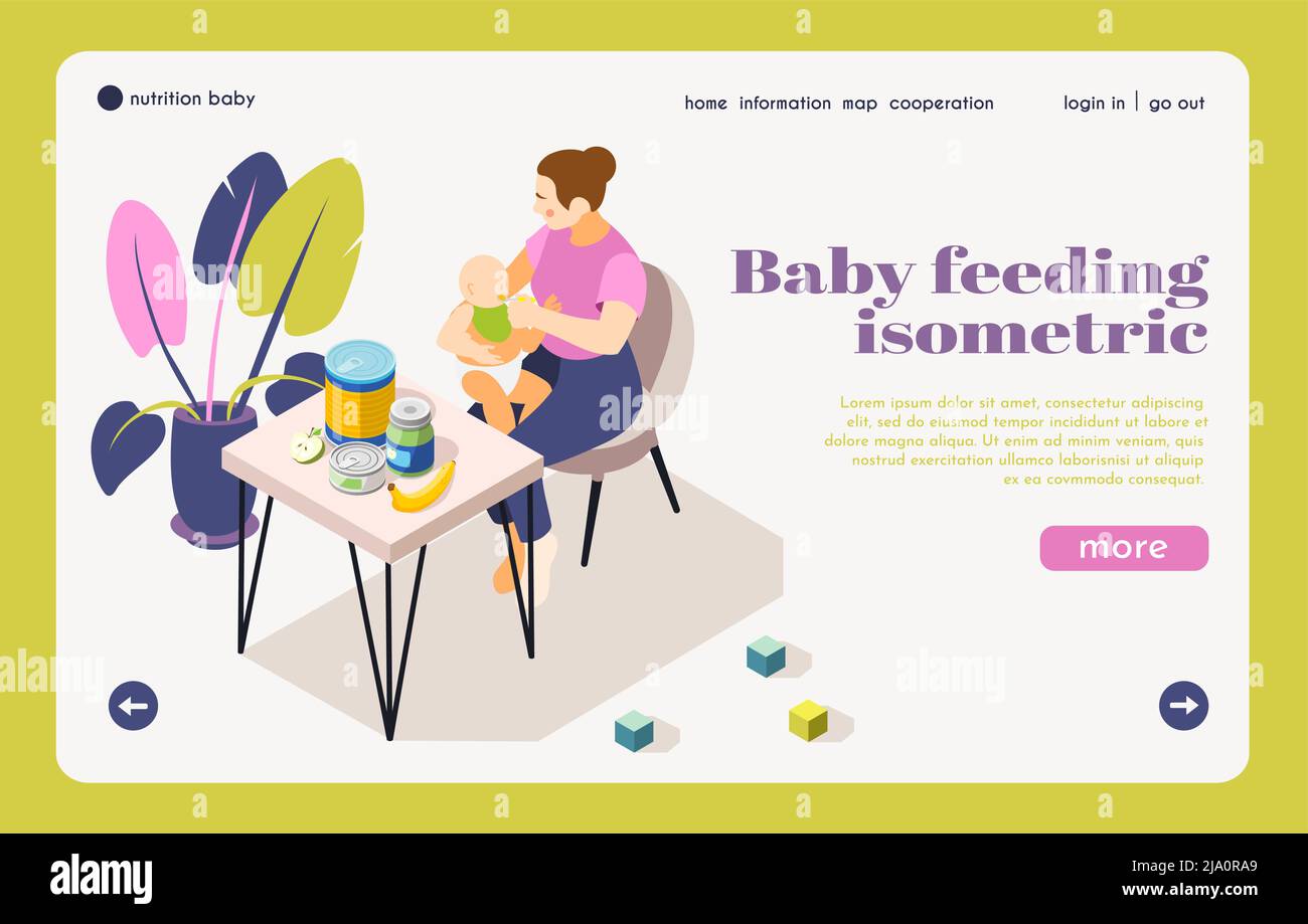 Infant care nutrition information isometric landing page with mother ...