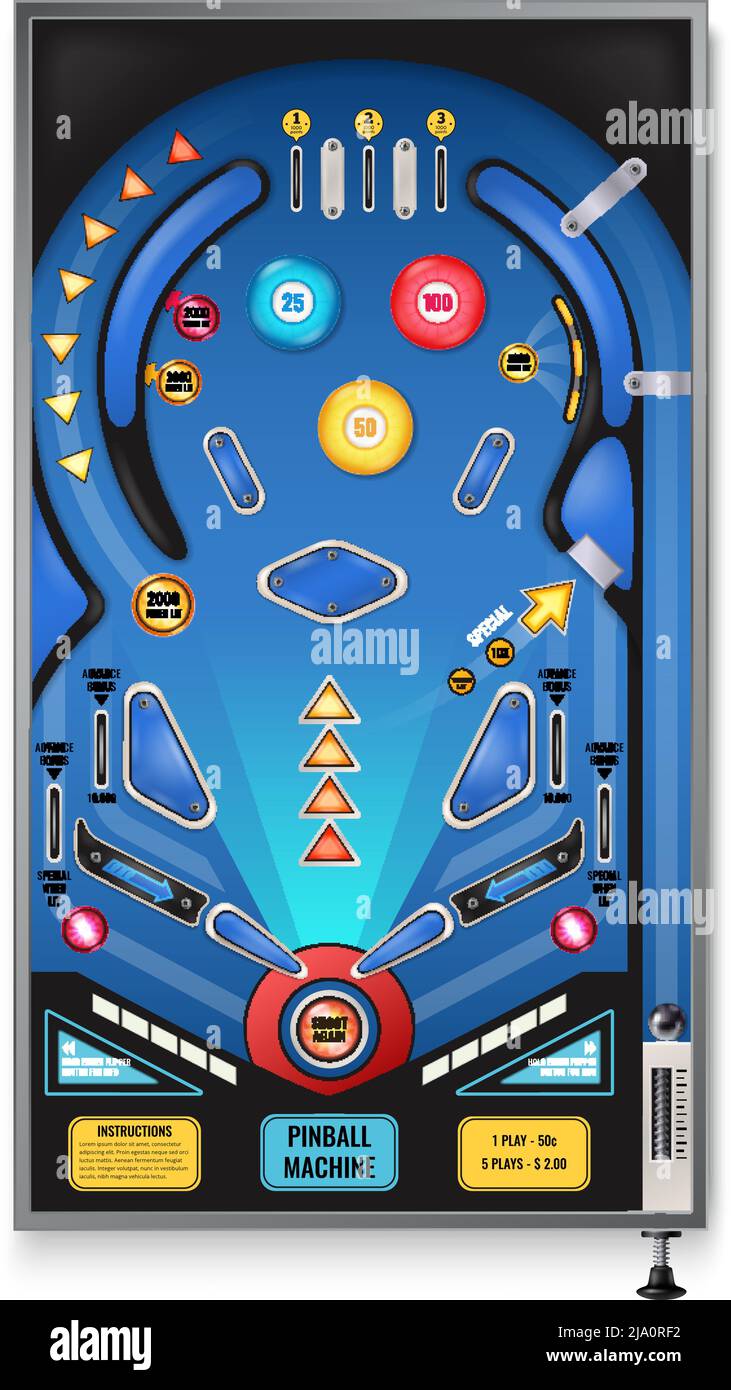 Pinball game machine realistic top view with shoot again blinking ...