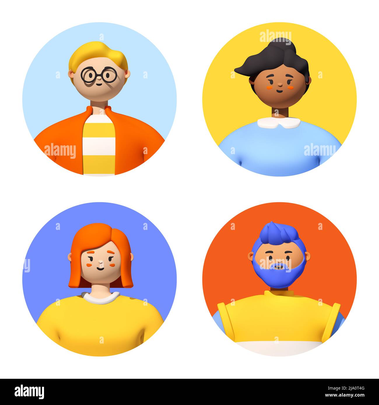 Four happy people avatars - realistic colorful 3d illustration Stock ...