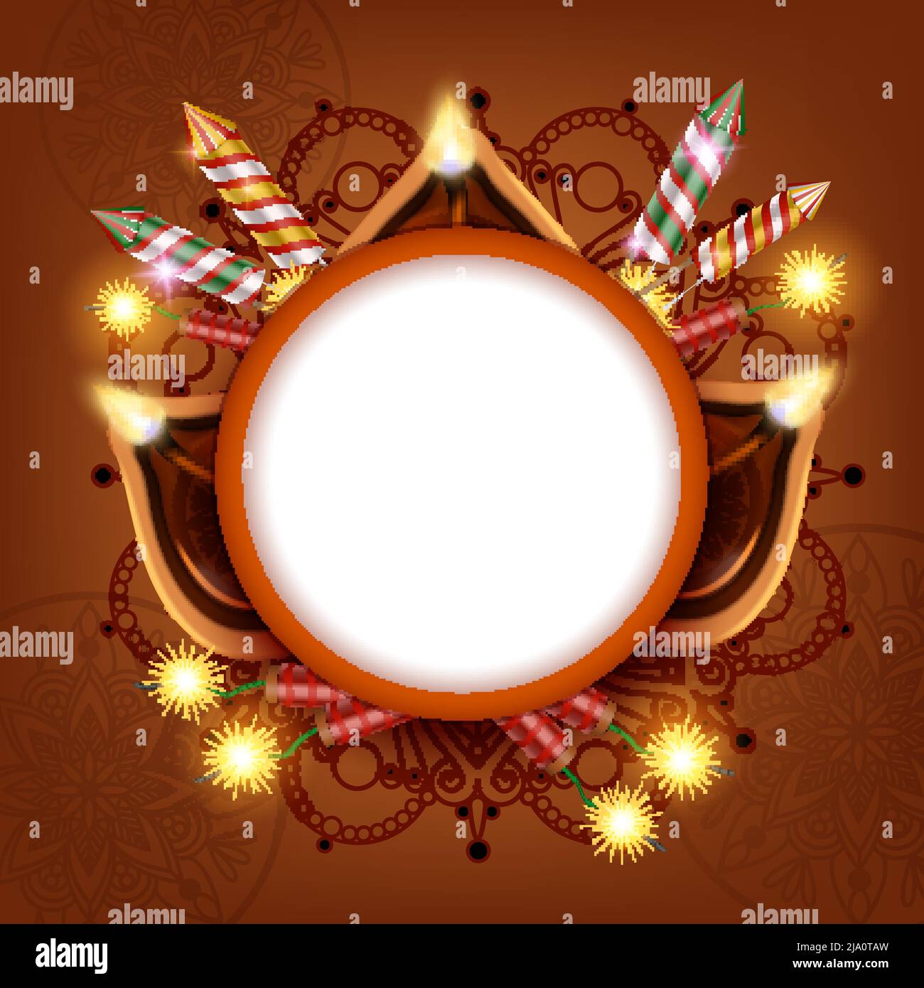 Diwali lanterns realistic composition with empty round frame surrounded ...