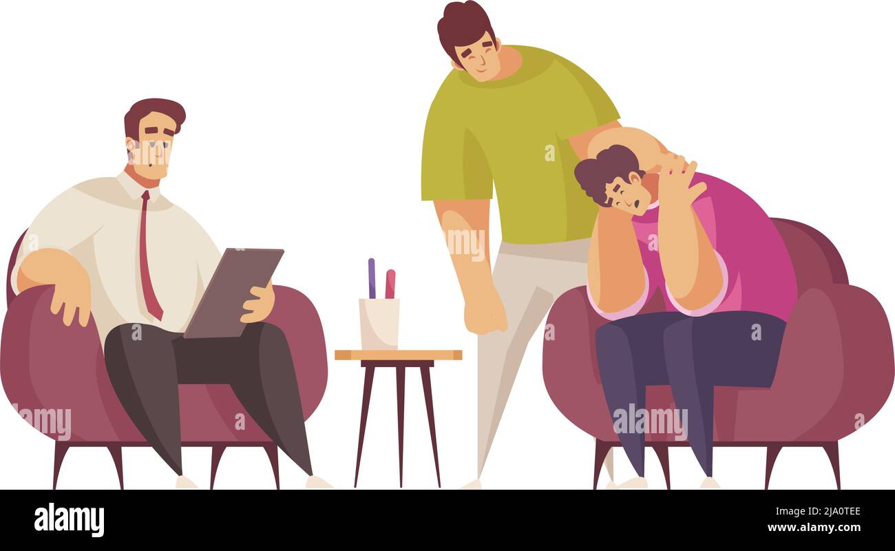 Psychology therapy composition with characters of male clients and ...