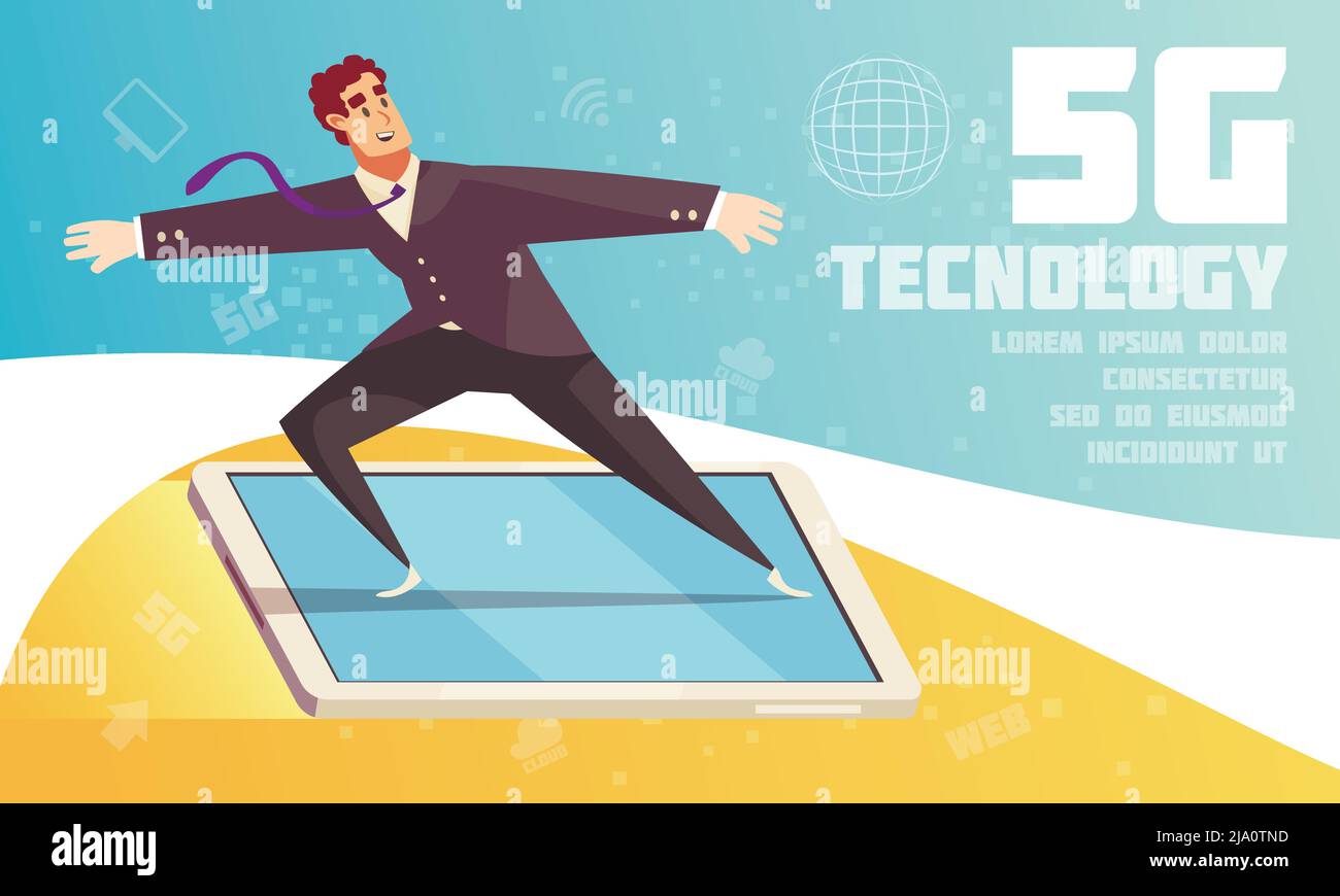Internet technology horizontal illustration with cartoon male character ...
