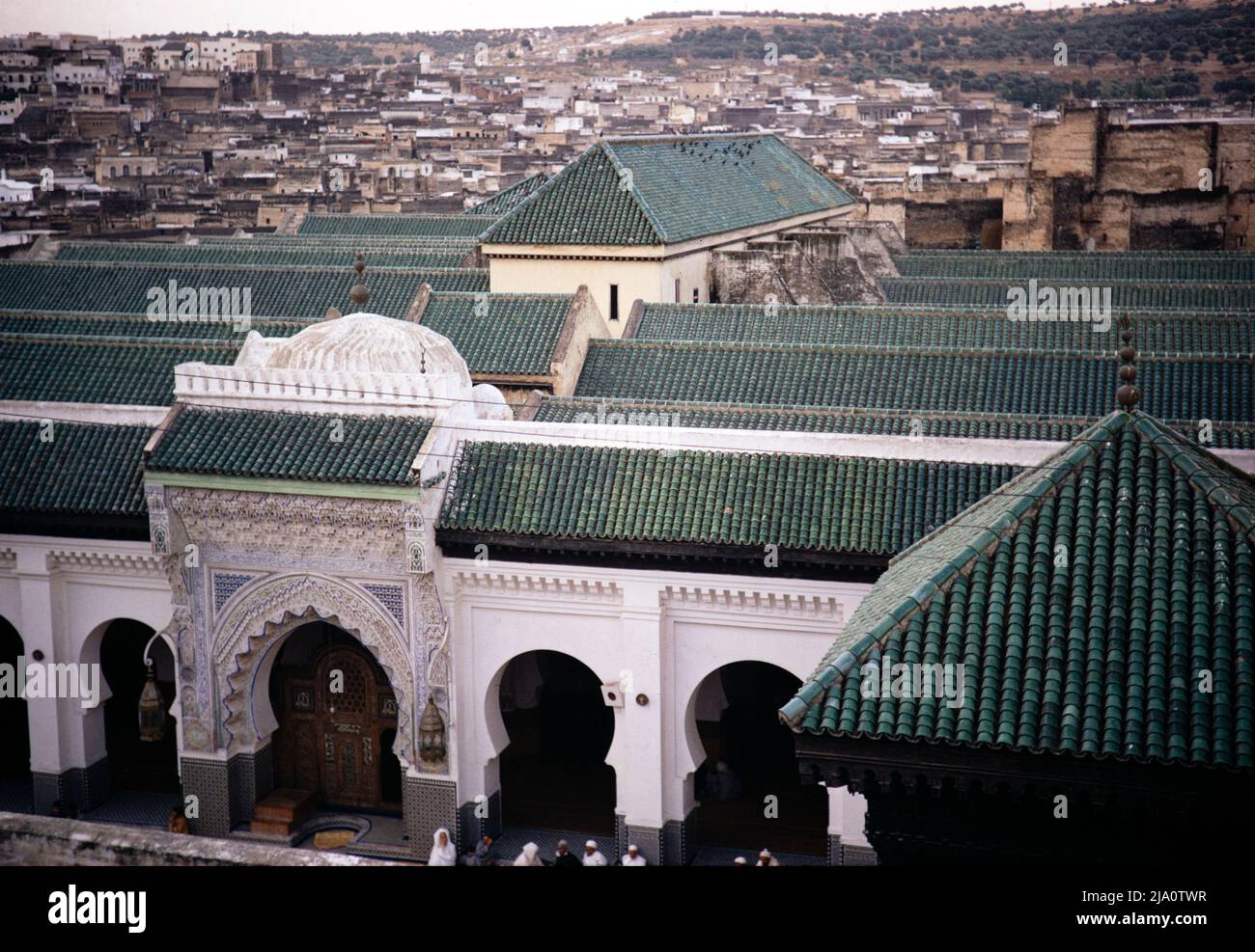 Rooftops of mosque and city buildings, Fez, Morocco, north Africa, 1971 ...