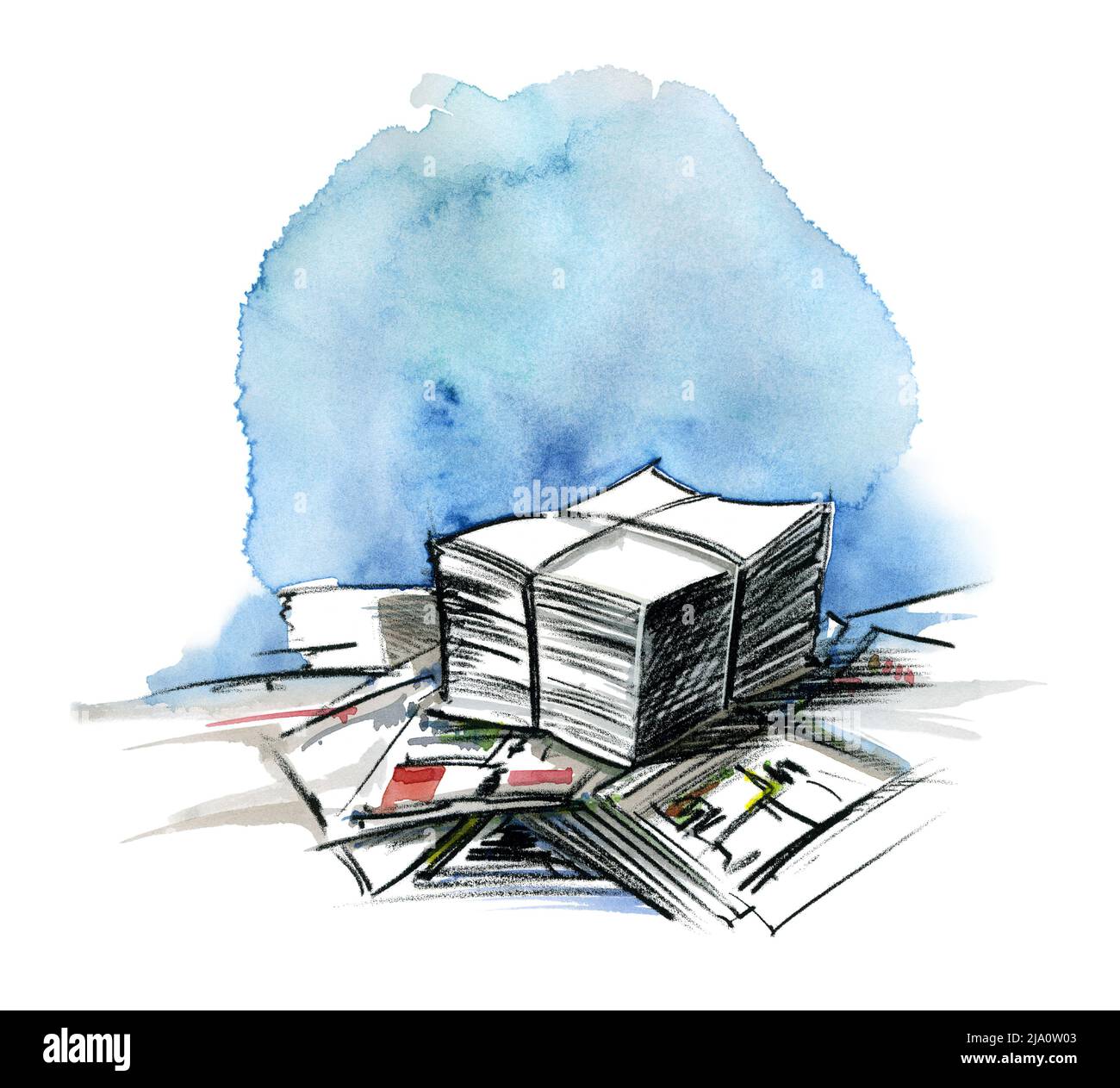 Watercolor and crayon illustration showing some scrap paper Stock Photo ...