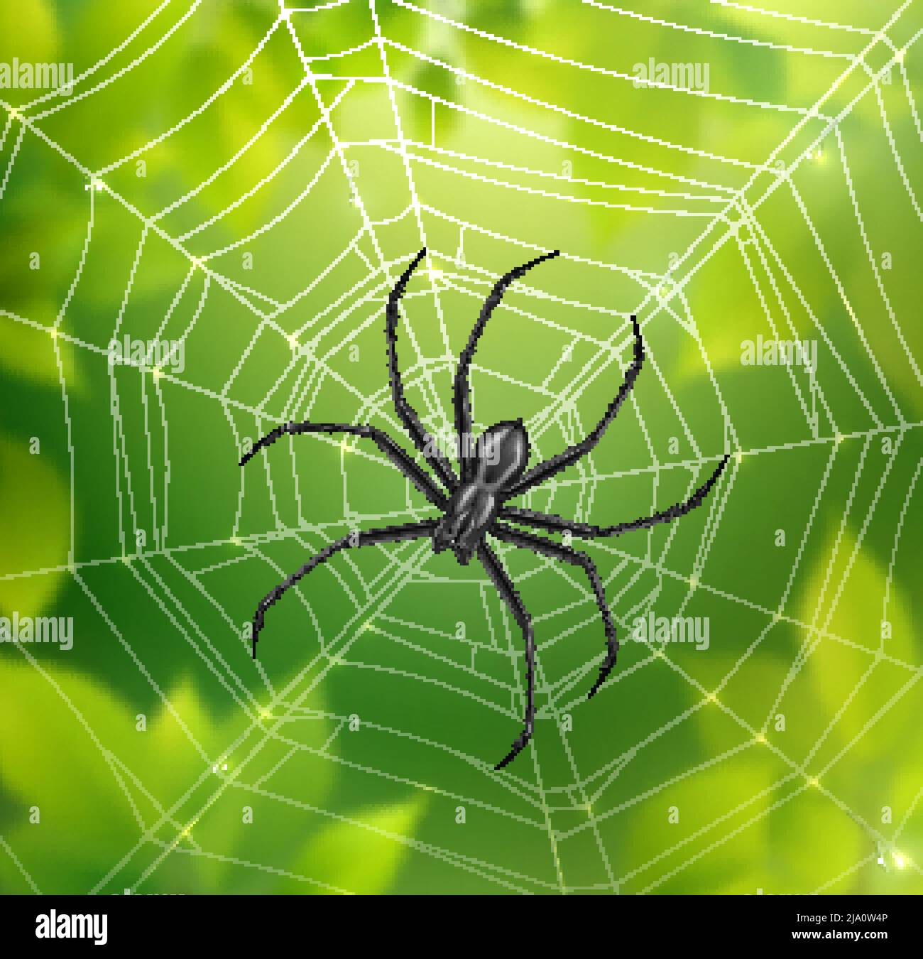 Spider on web realistic composition with blurry nature background with ...