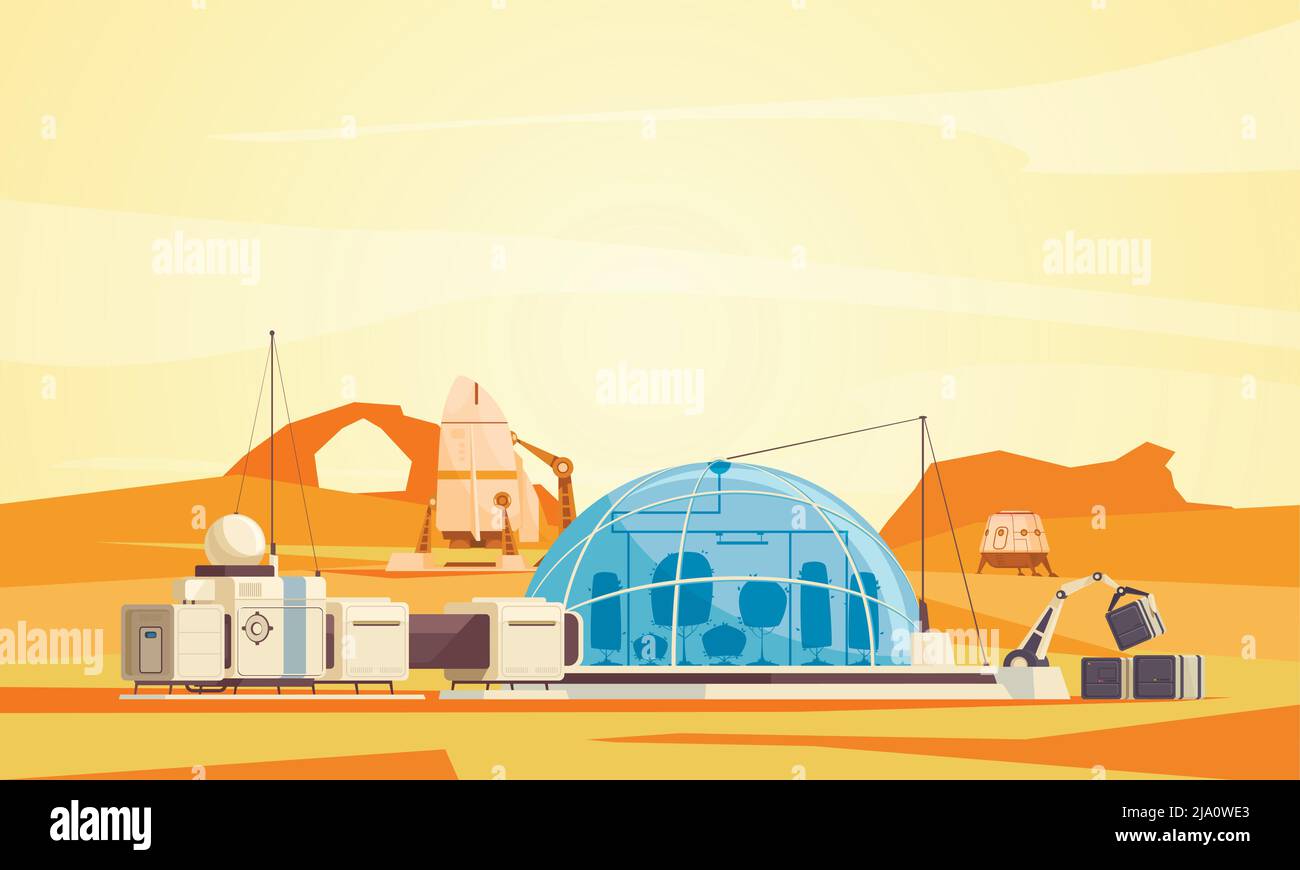 Mars surface colonization mission flat composition with spacecraft ...