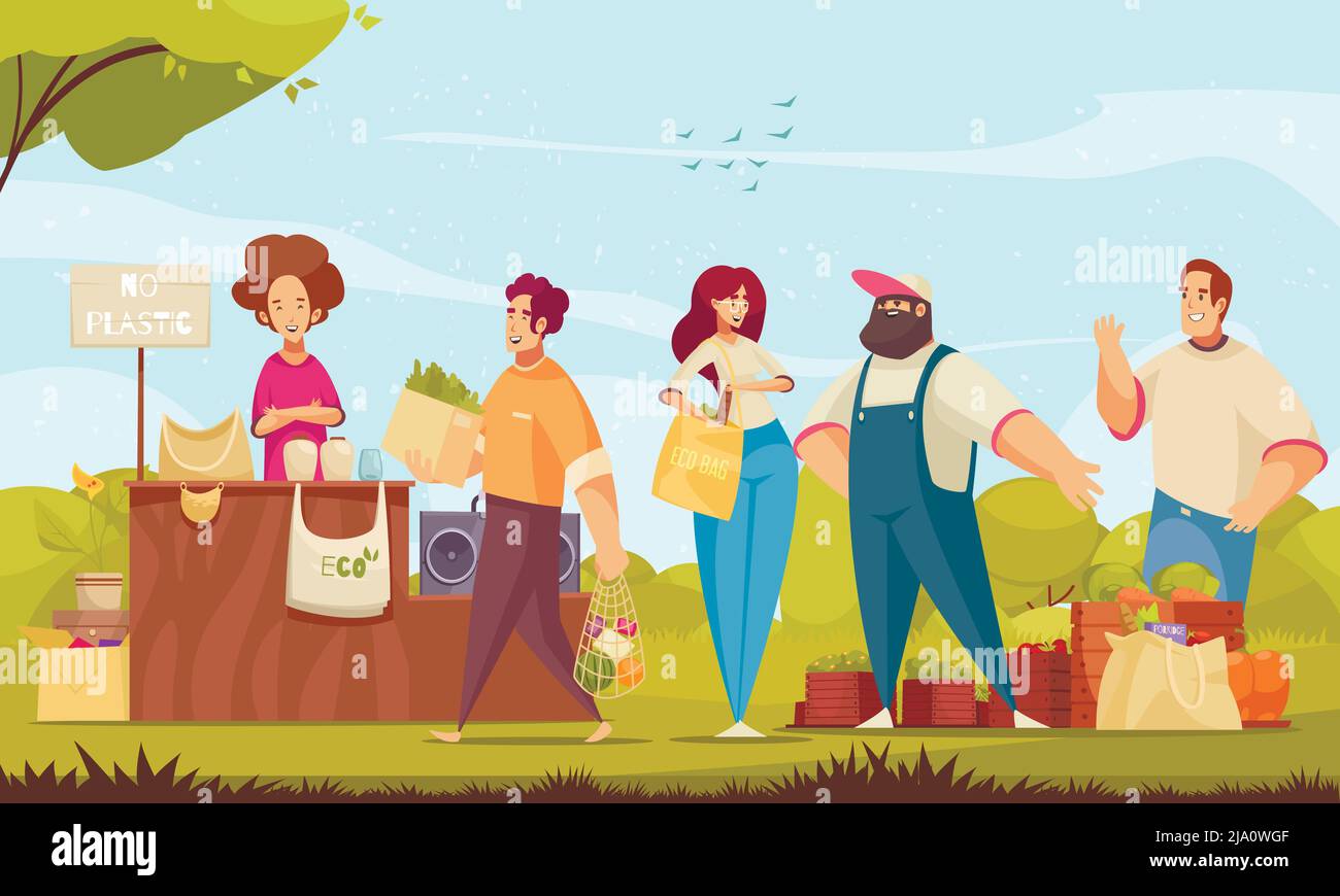 Zero waste market background with organic bag and package symbols flat ...