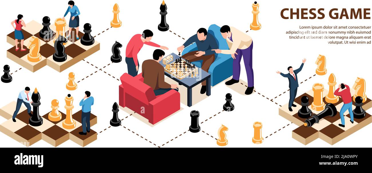 Isometric chess infographics with small human characters of players ...