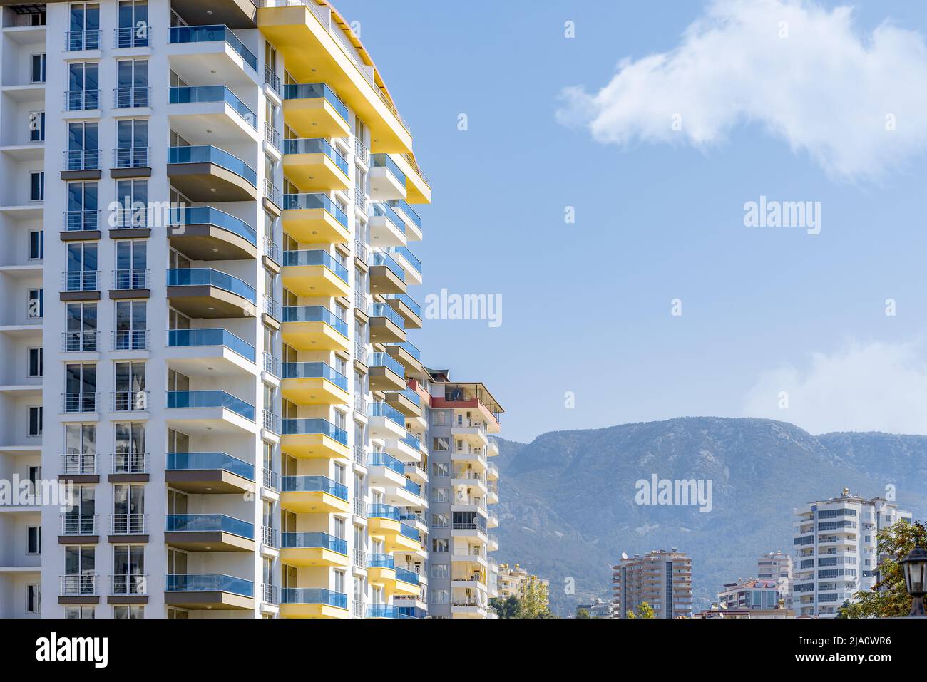 A block of modern European residential apartment buildings. Fragment of ...