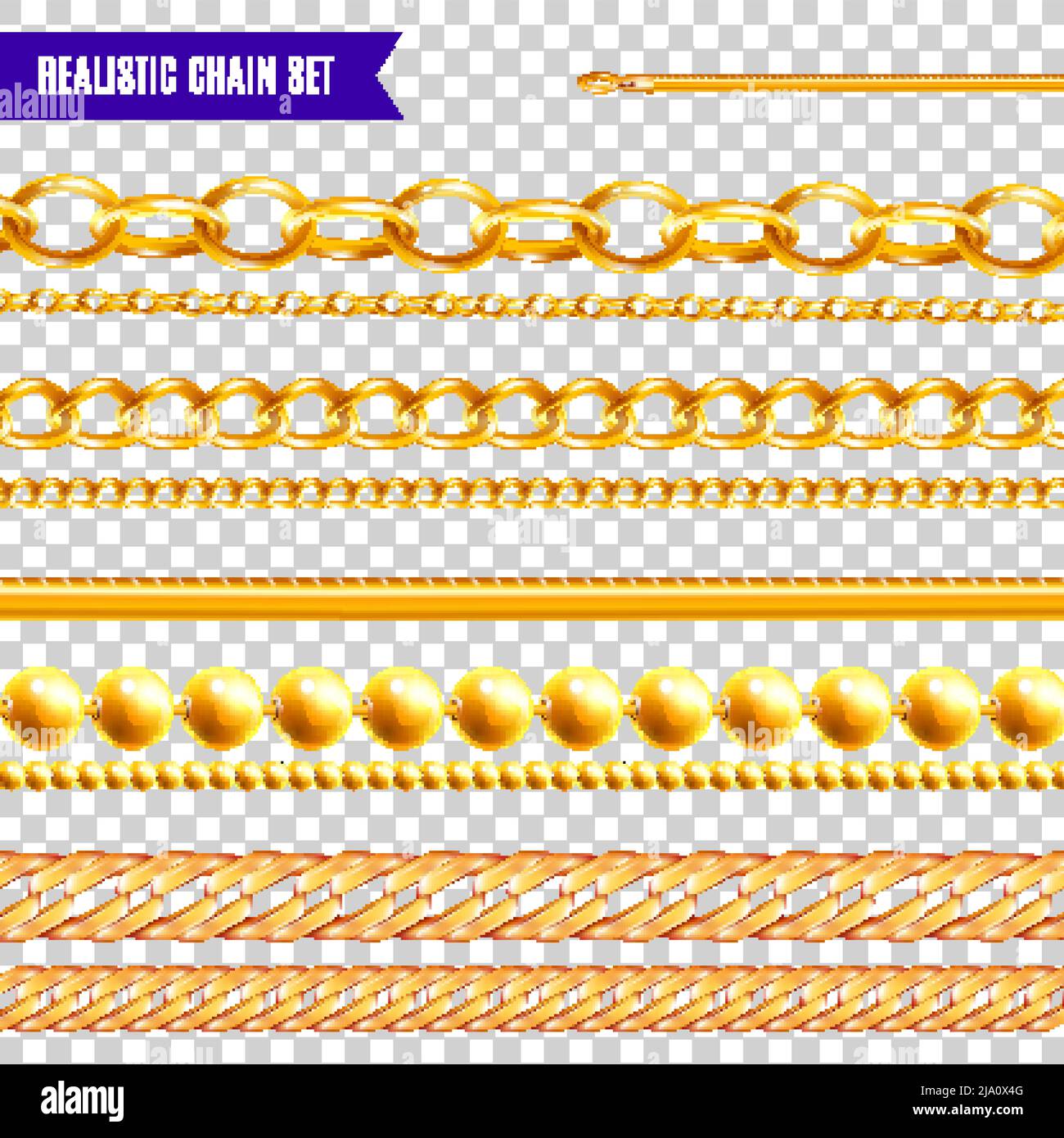 Set of isolated realistic chain transparent colourful images with ...