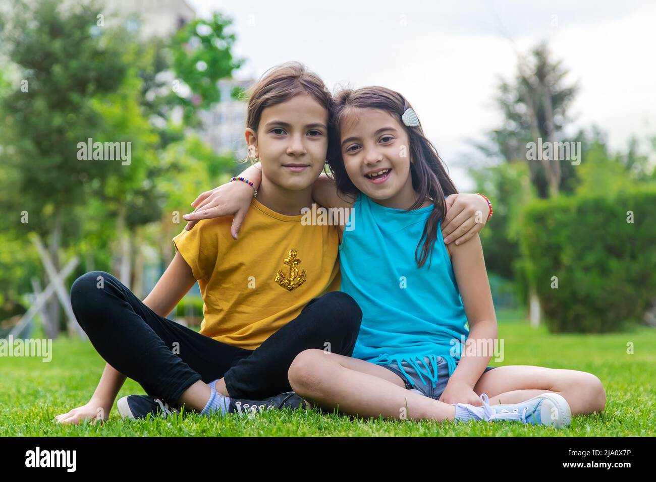 Portrait two little girlfriends in hi-res stock photography and images ...