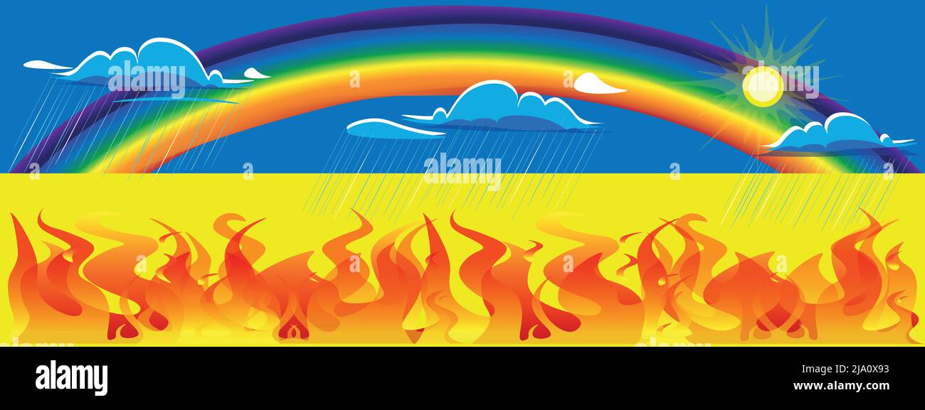 Ukraine flag illustration. Ukraine is engulfed in the fire of war, but ...