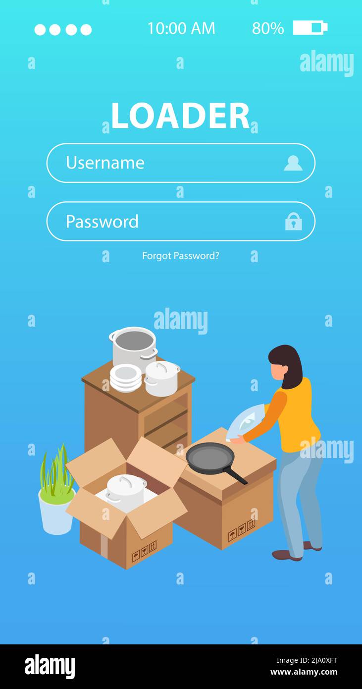 Relocation and moving background with mobile application symbols ...