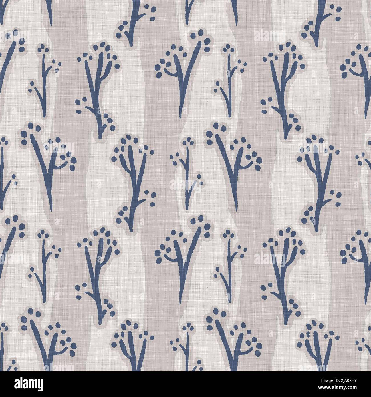 French blue botanical leaf linen seamless pattern with 2 tone country ...