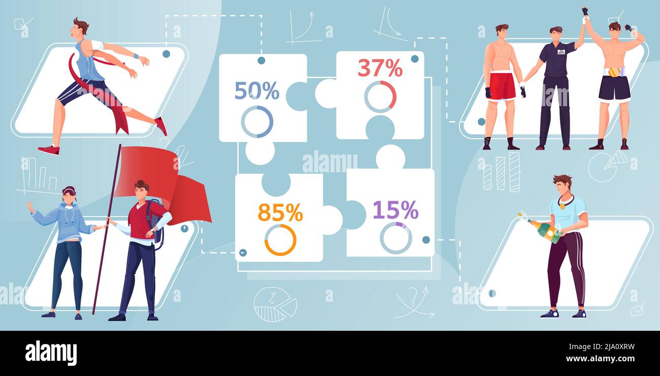 Flat infographics with percentage and sport competition winners vector ...