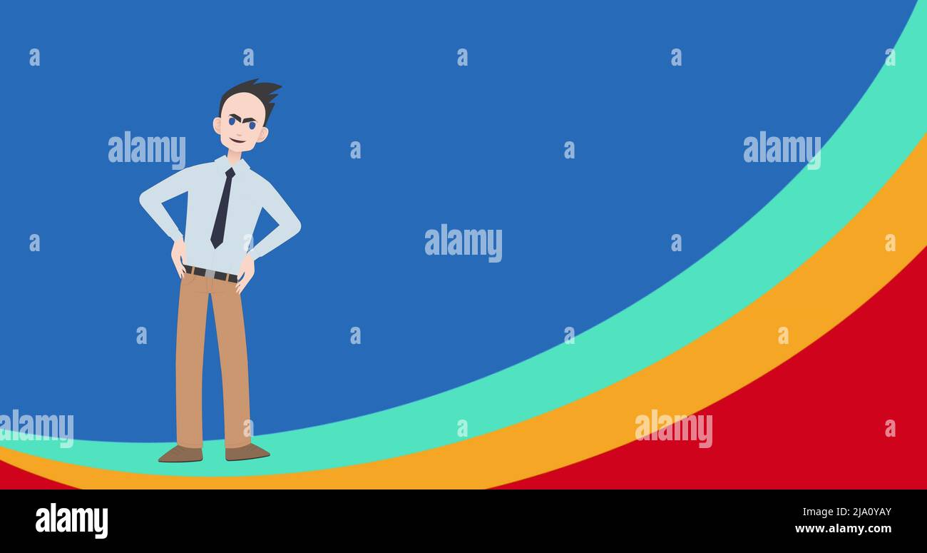 Image of man talking over colourful shapes Stock Photo - Alamy