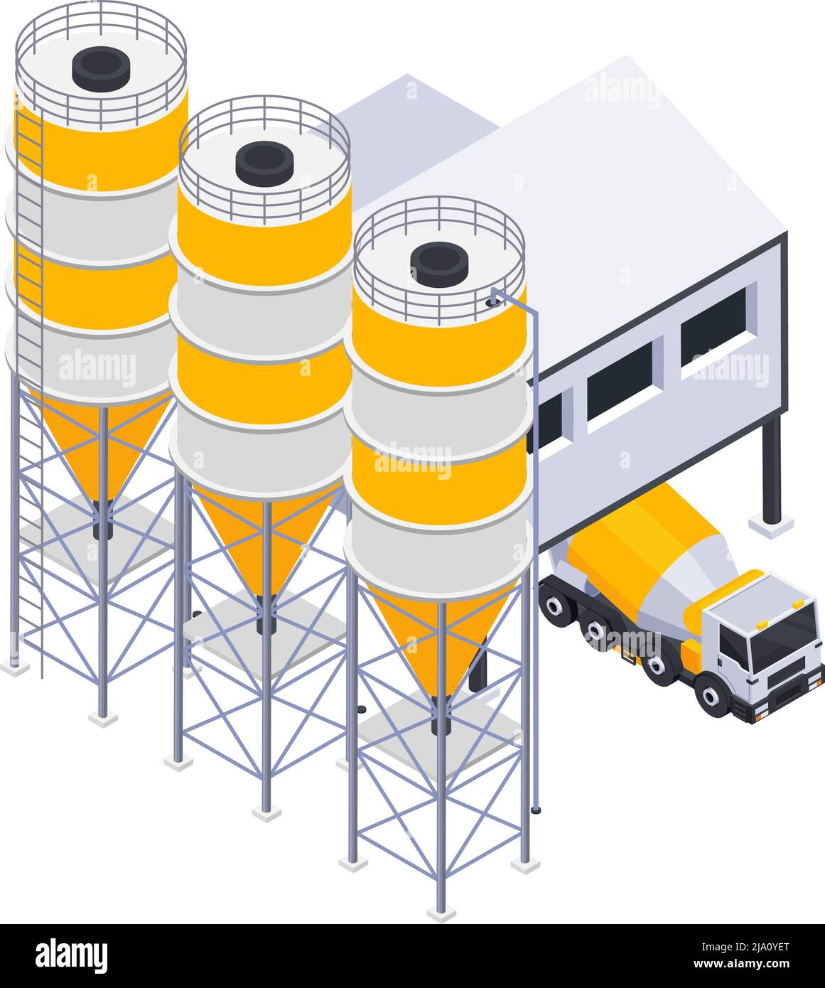 Concrete cement production plant isometric icon with machinery and ...
