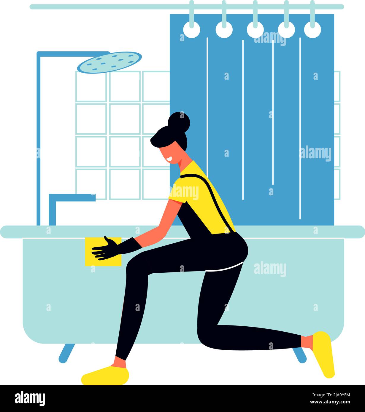 Cleaning service flat composition with human character of cleaning ...