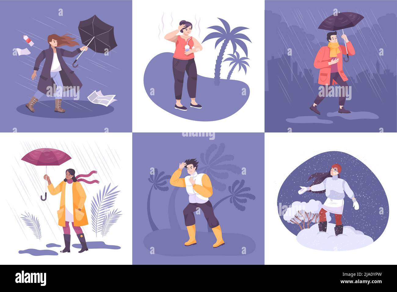 Weather design concept with set of square compositions with people ...