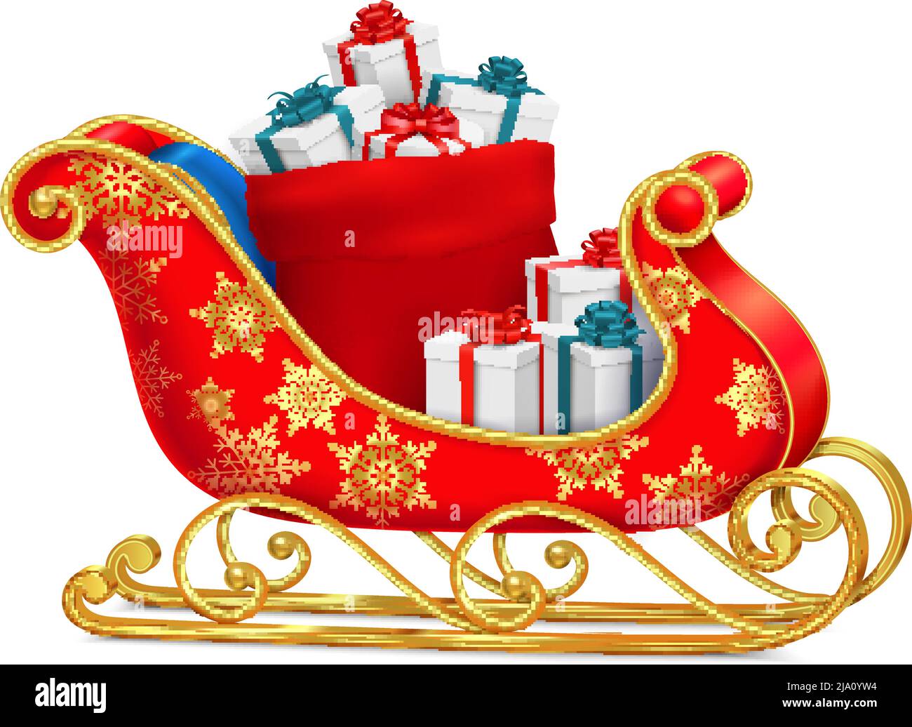 Santa sleigh with gifts composition with realistic images of present ...