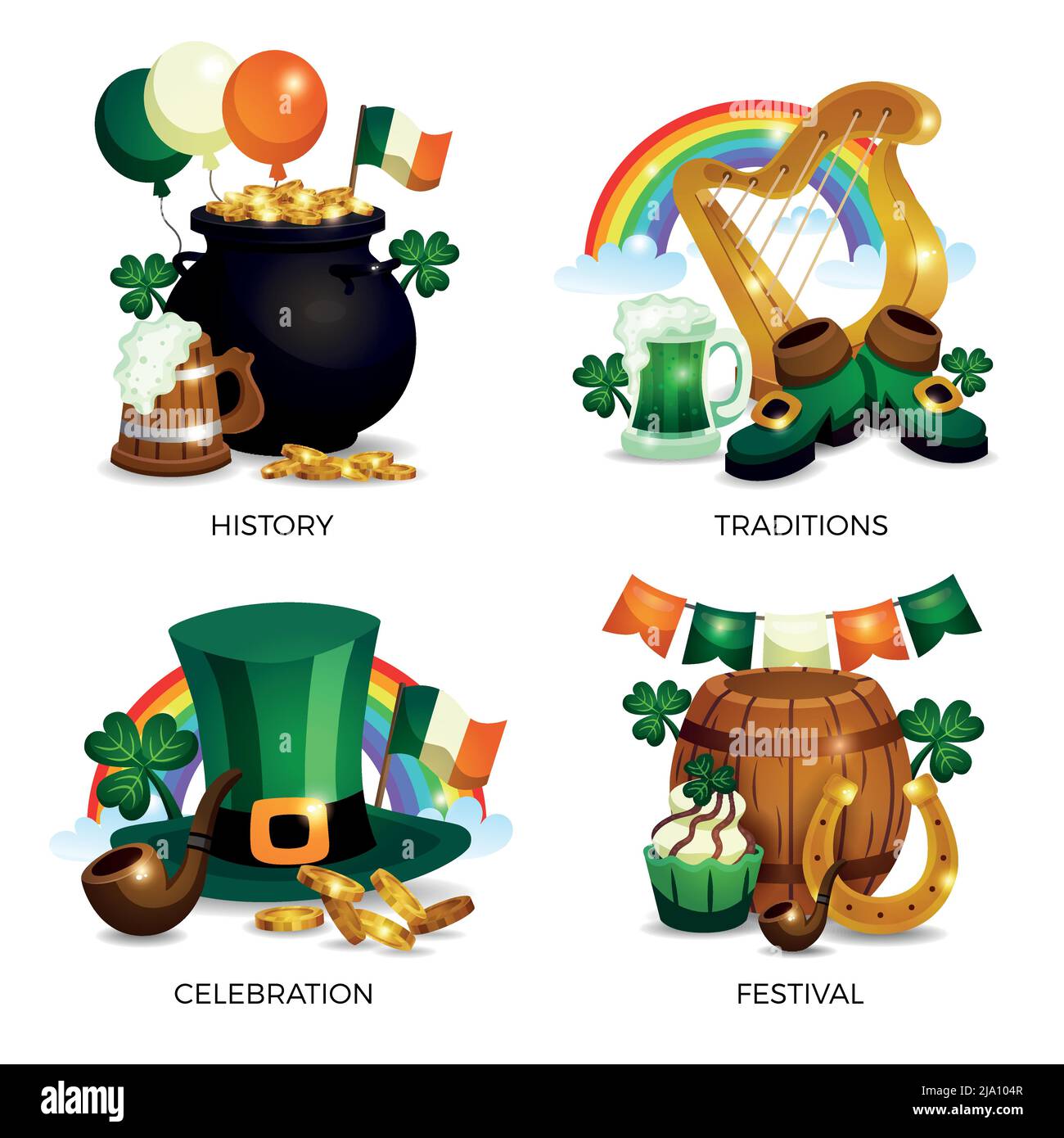 Set of four saint patricks day compositions with text captions and ...