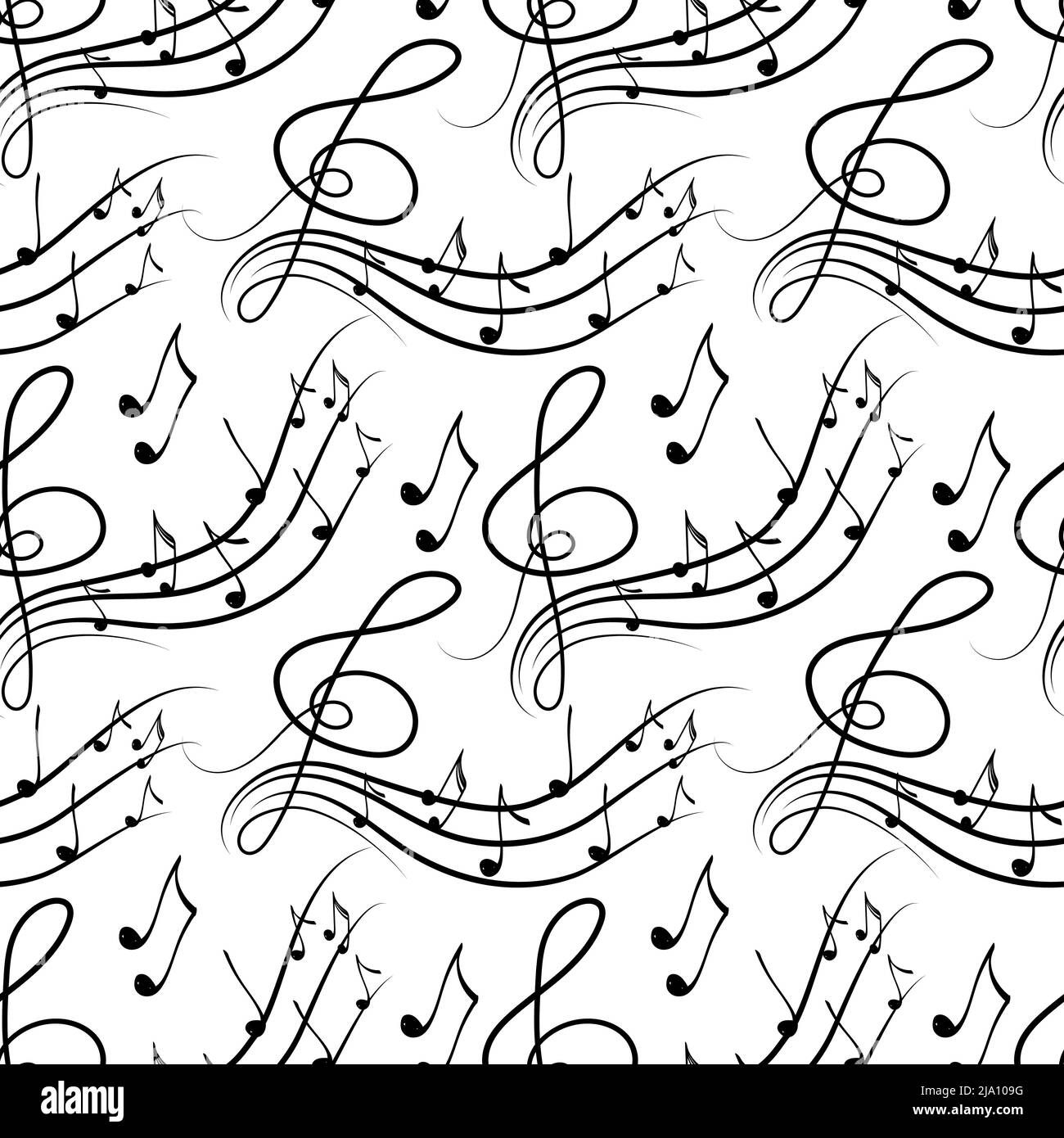 Seamless pattern of musical symbols, musical notes, violin key. Hand ...