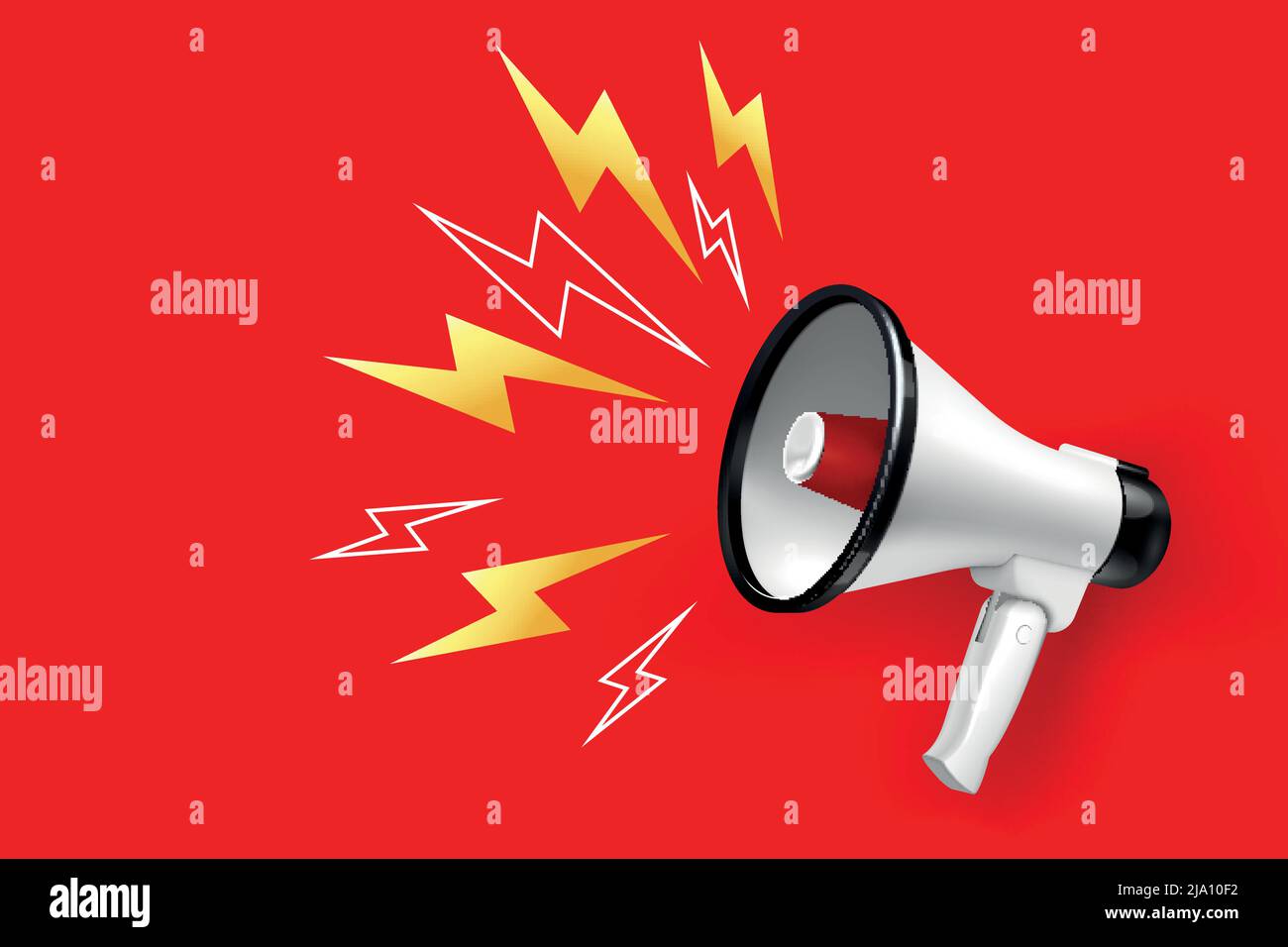 Loudspeaker and megaphone with lightings on red background realistic vector illustration Stock ...