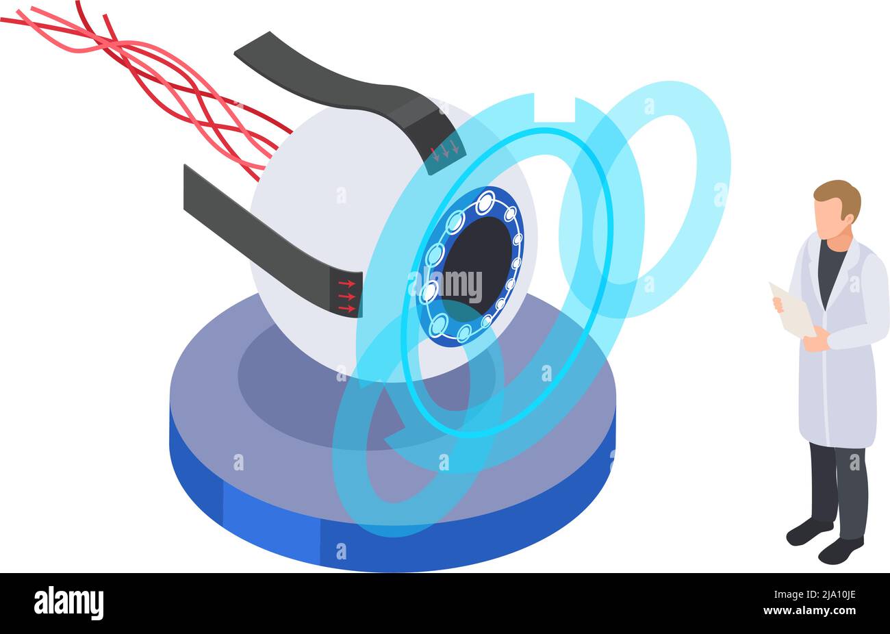 Future technology isometric icon with character of scientist and ...