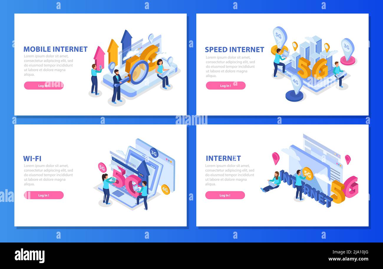 Set of isometric banners with 5g mobile speed internet and wifi ...