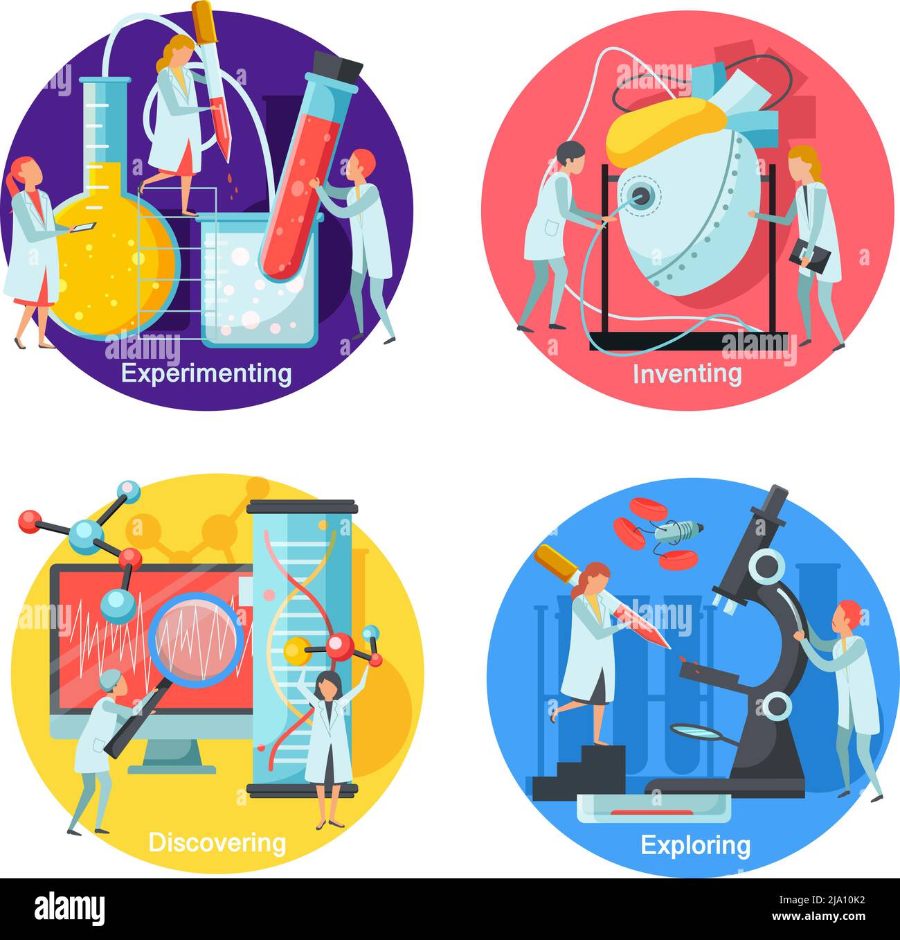 Future technology concept icons set with inventing and discovering ...