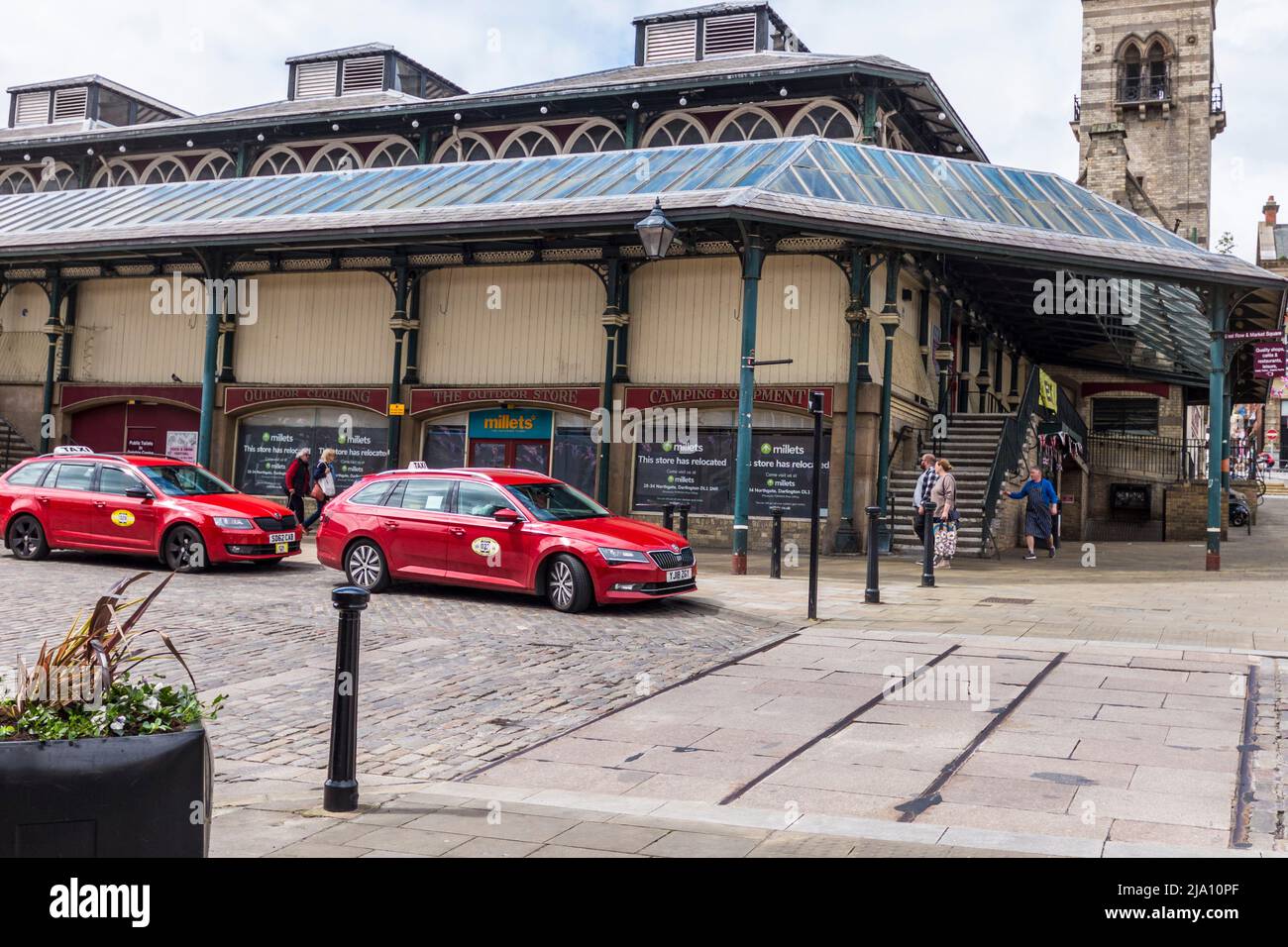 The market square and junction with Tubwell Row in Darlington,England ...