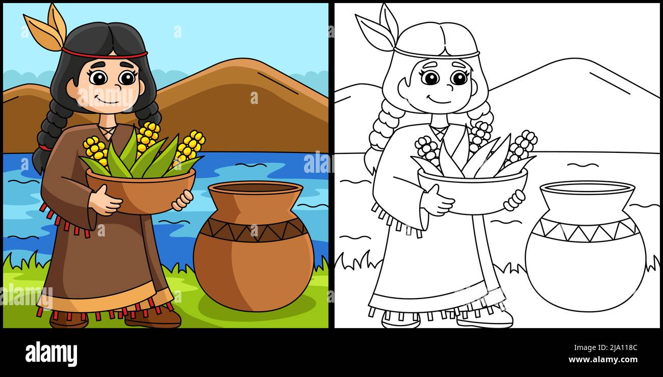 Thanksgiving Native Girl With Corns Illustration Stock Vector Image ...