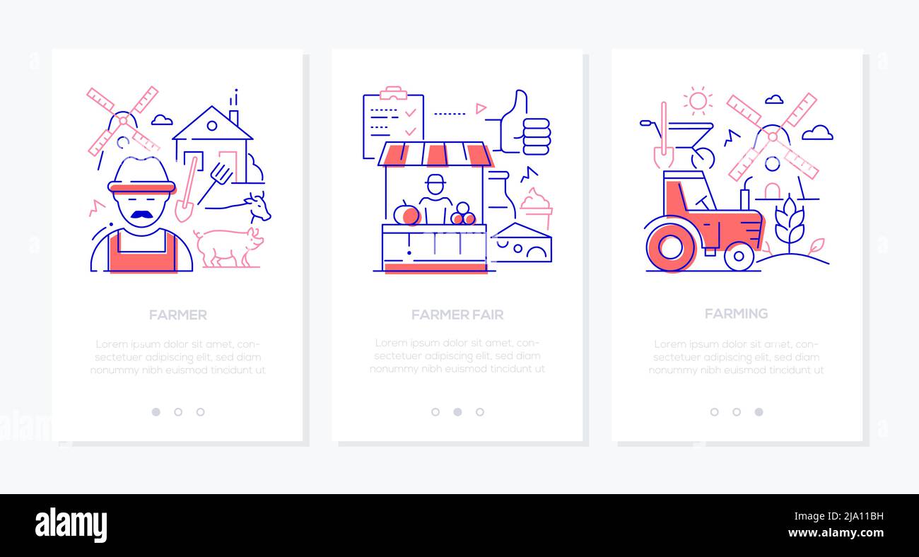 Country life on a farm - line design style banners set Stock Vector ...