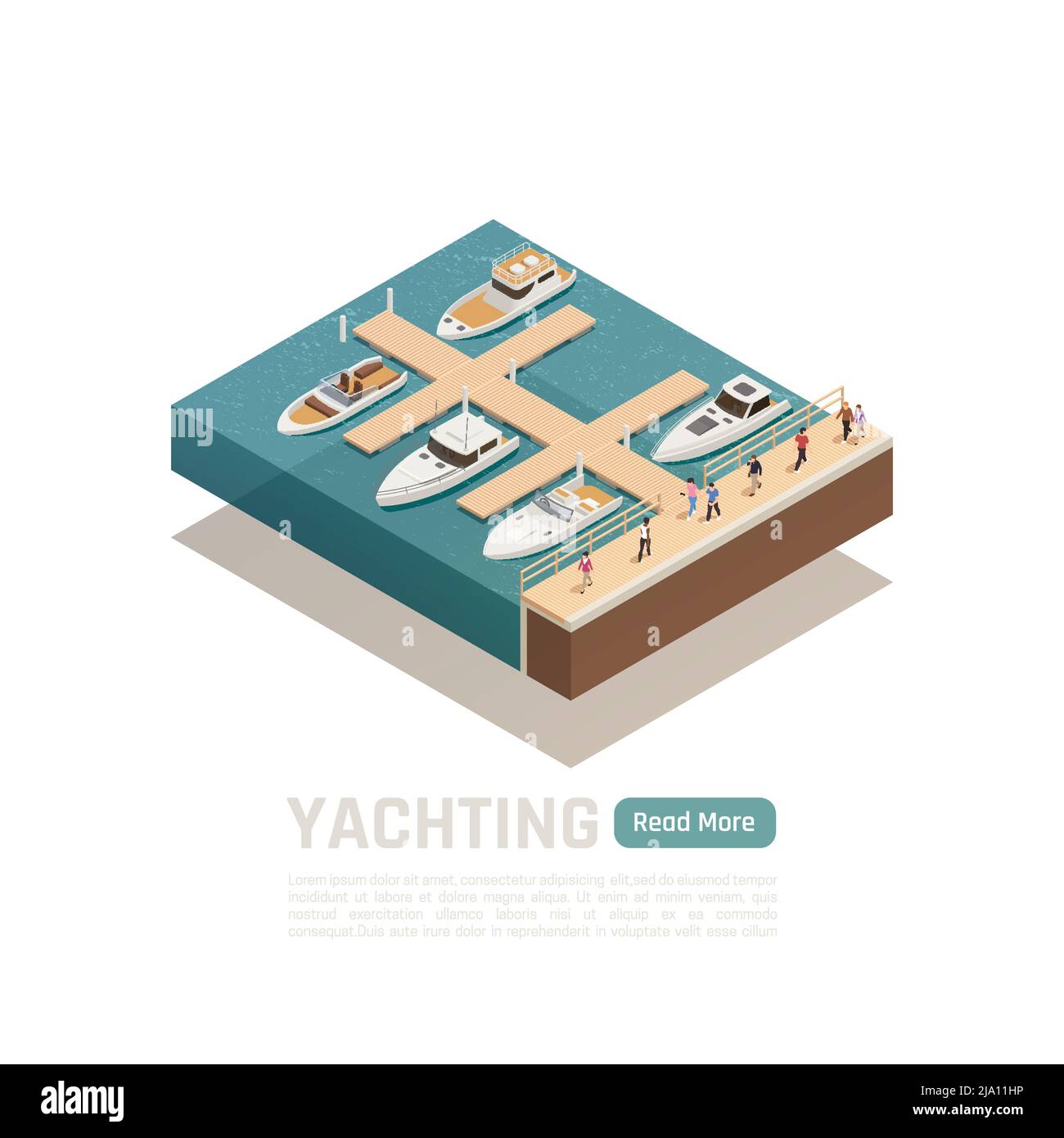 Yachting isometric colored composition with five different boats and ...