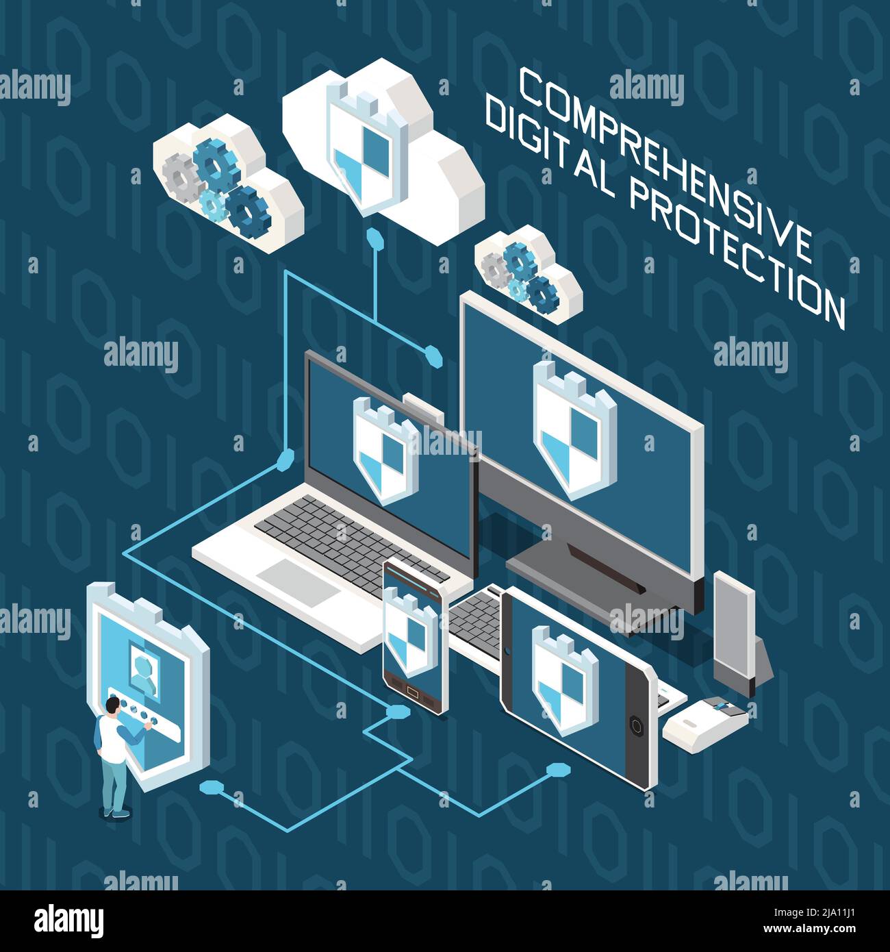 Digital privacy personal data protection isometric composition with ...