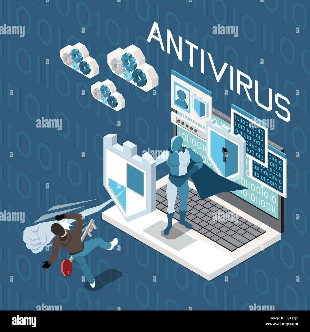Digital privacy personal data protection isometric composition with ...
