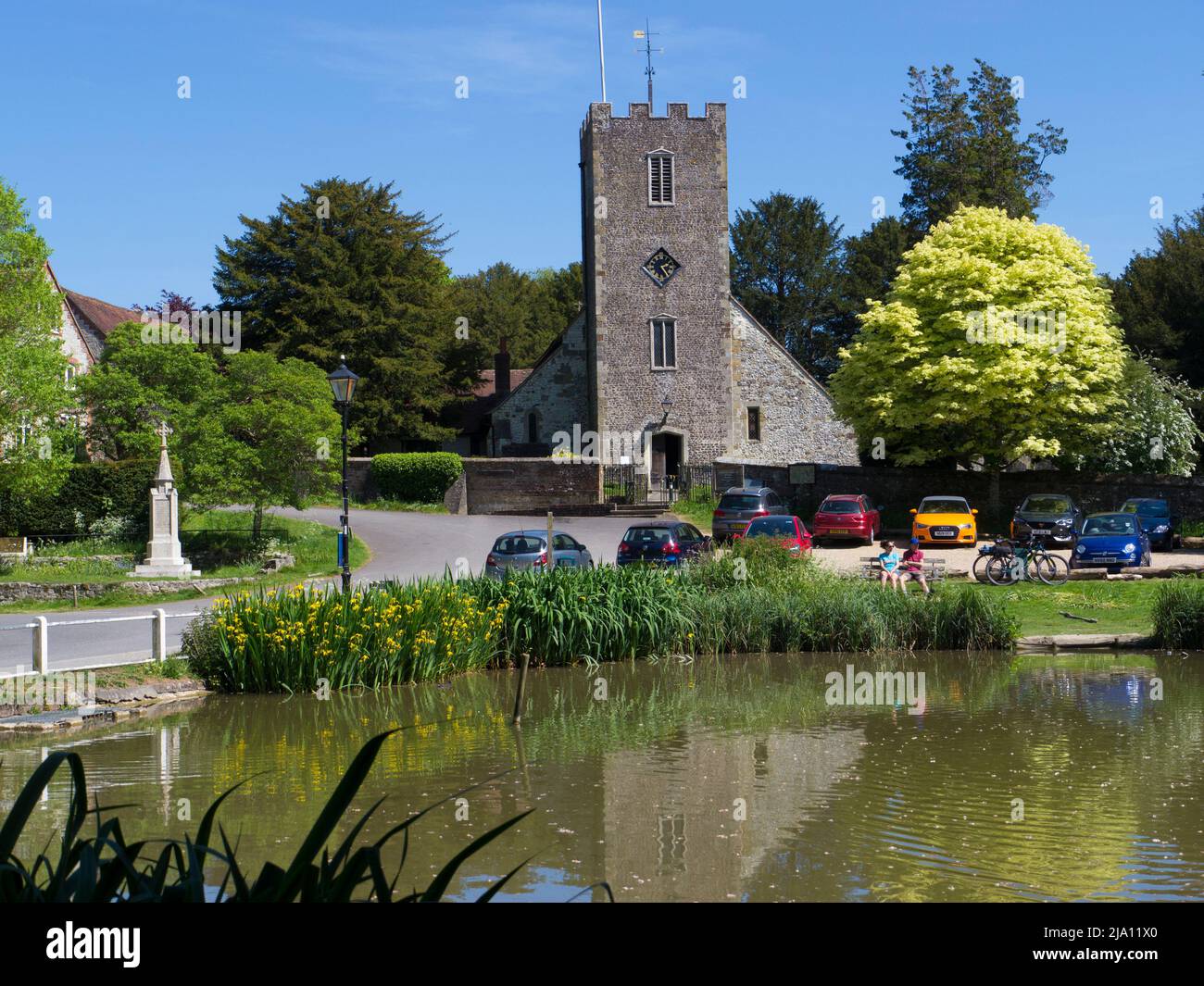 Church of St Mary and Duck Pond in the village of Buriton which enjoys ...