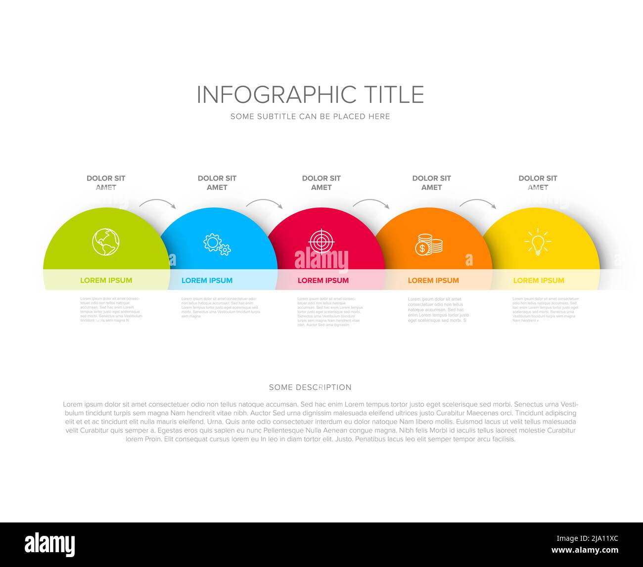 Vector process progress template diagram schema with five steps icons ...