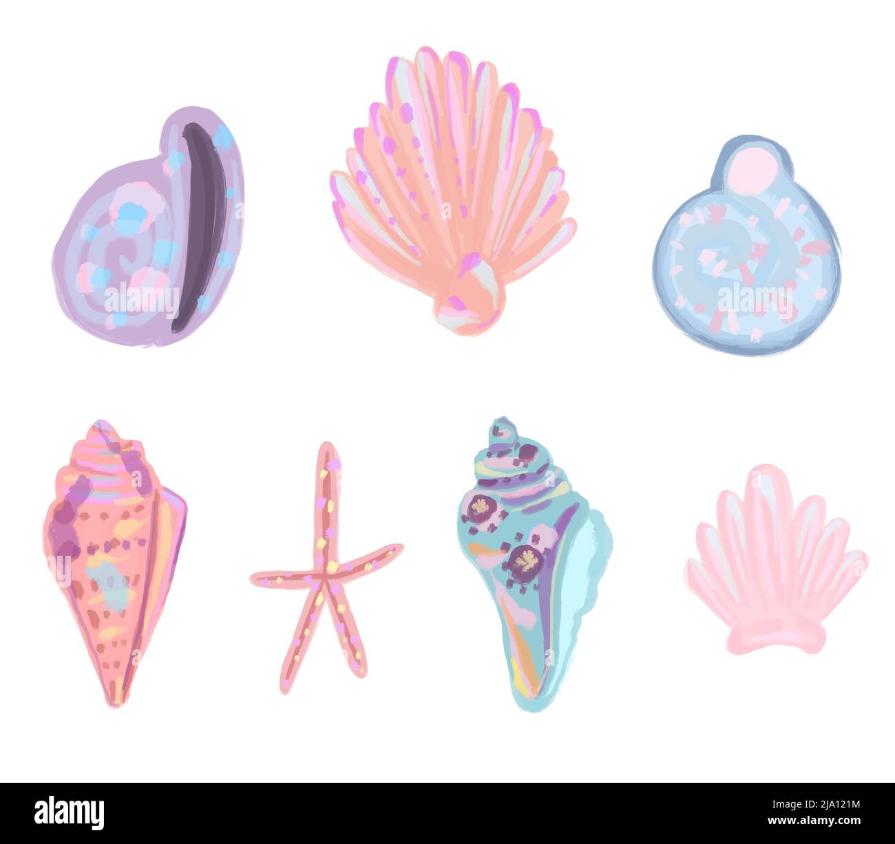 Vector Collection of seashells and corals painted in watercolor. Summer ...