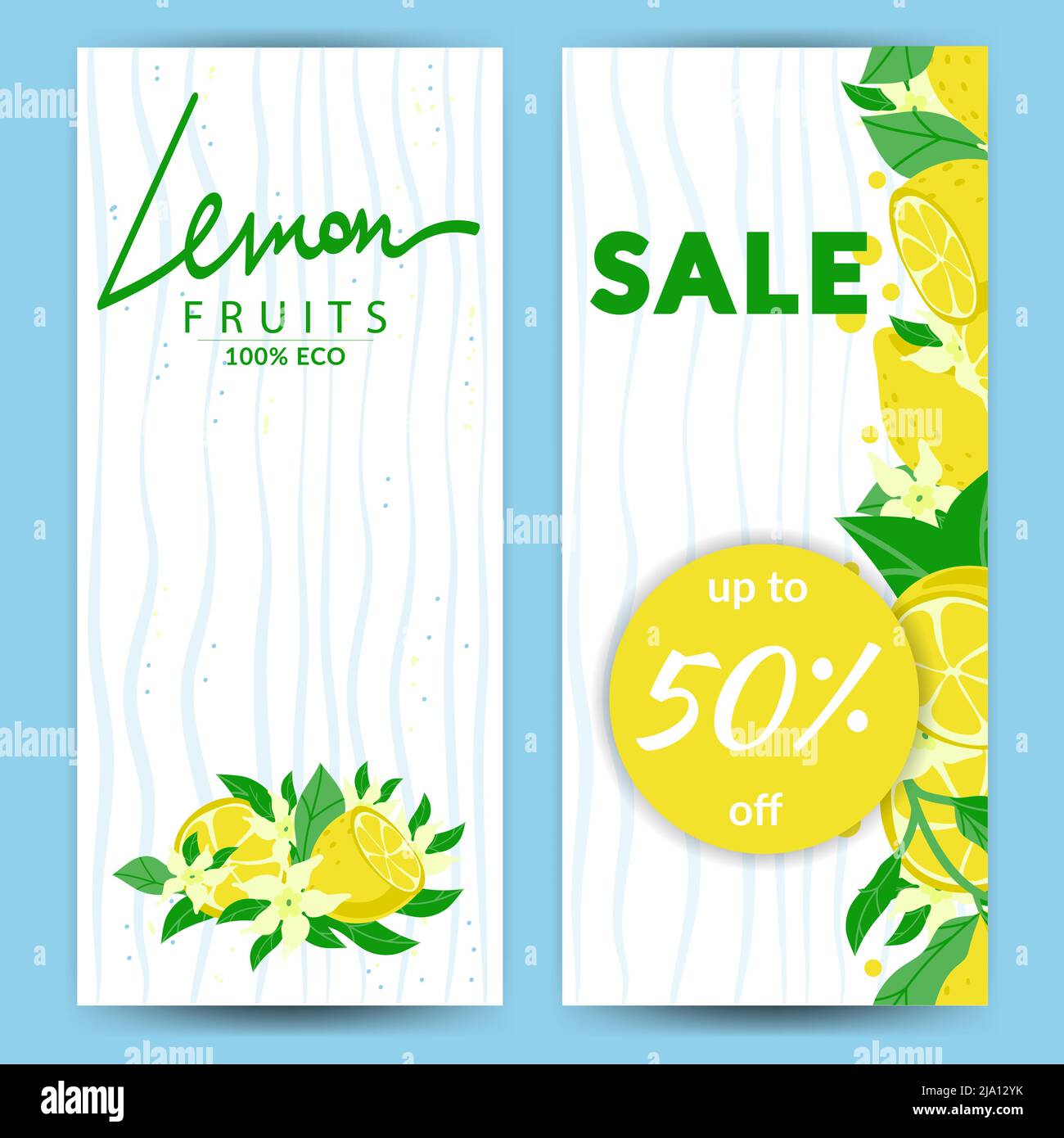 Set of templates with lemons, leaves and flowers. Great design for ...