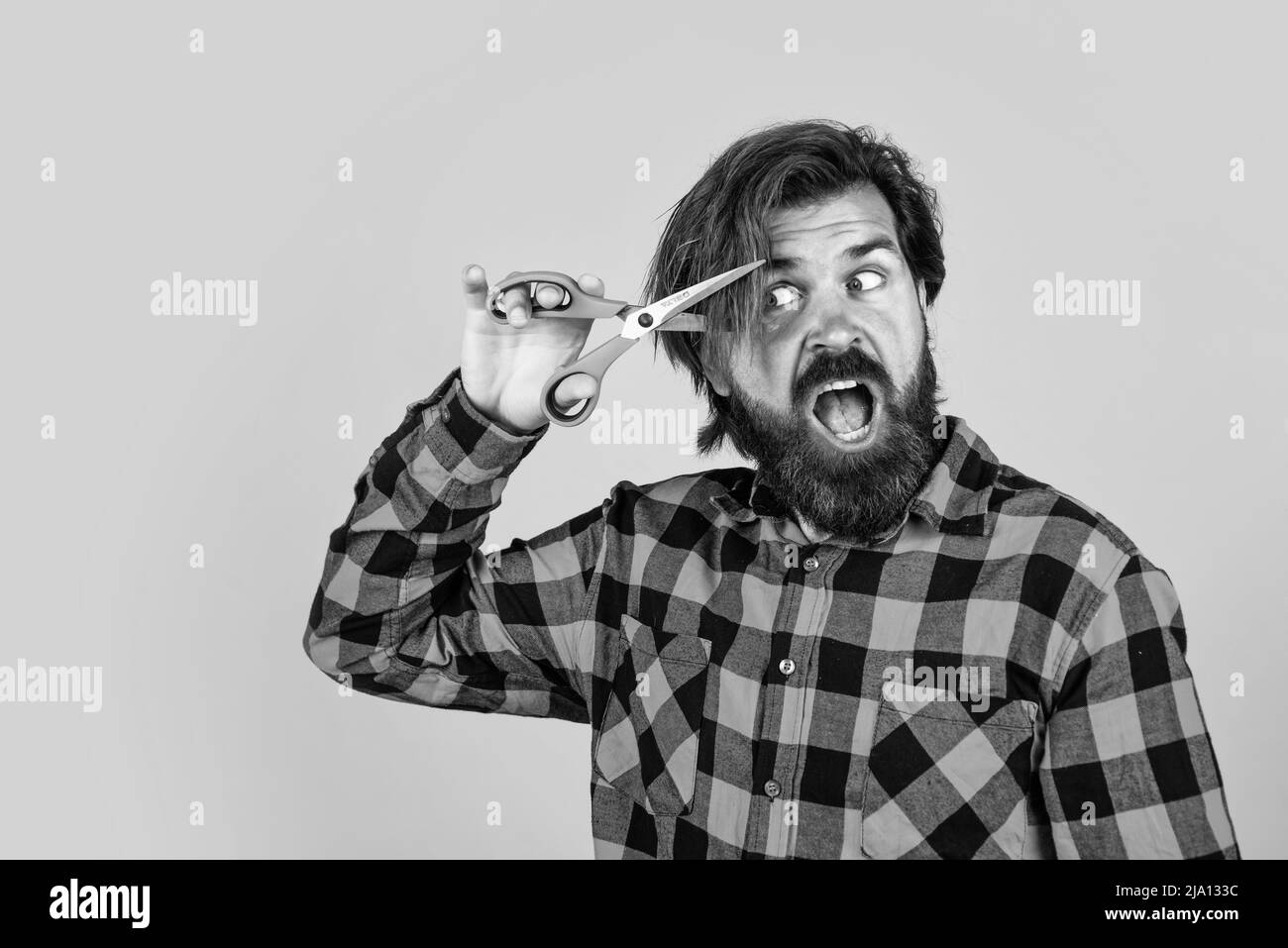 hairdresser concept. brutal handsome man with moustache. mature barber ...