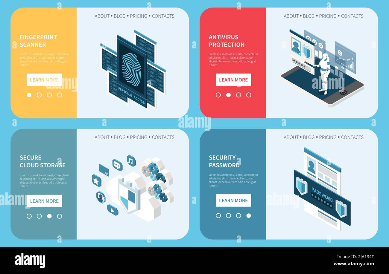 Digital privacy personal data protection set of four horizontal banners ...