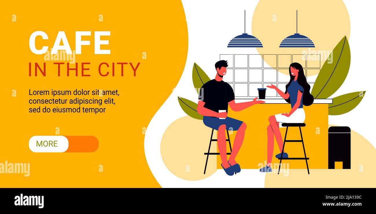 Cafe in city horizontal web banner with information about restaurant ...