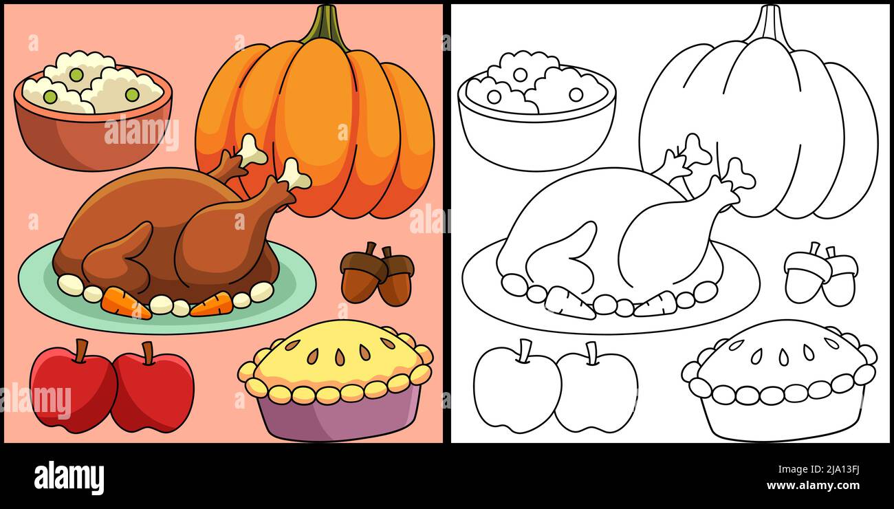 Thanksgiving Feast Coloring Page Illustration Stock Vector Image & Art ...