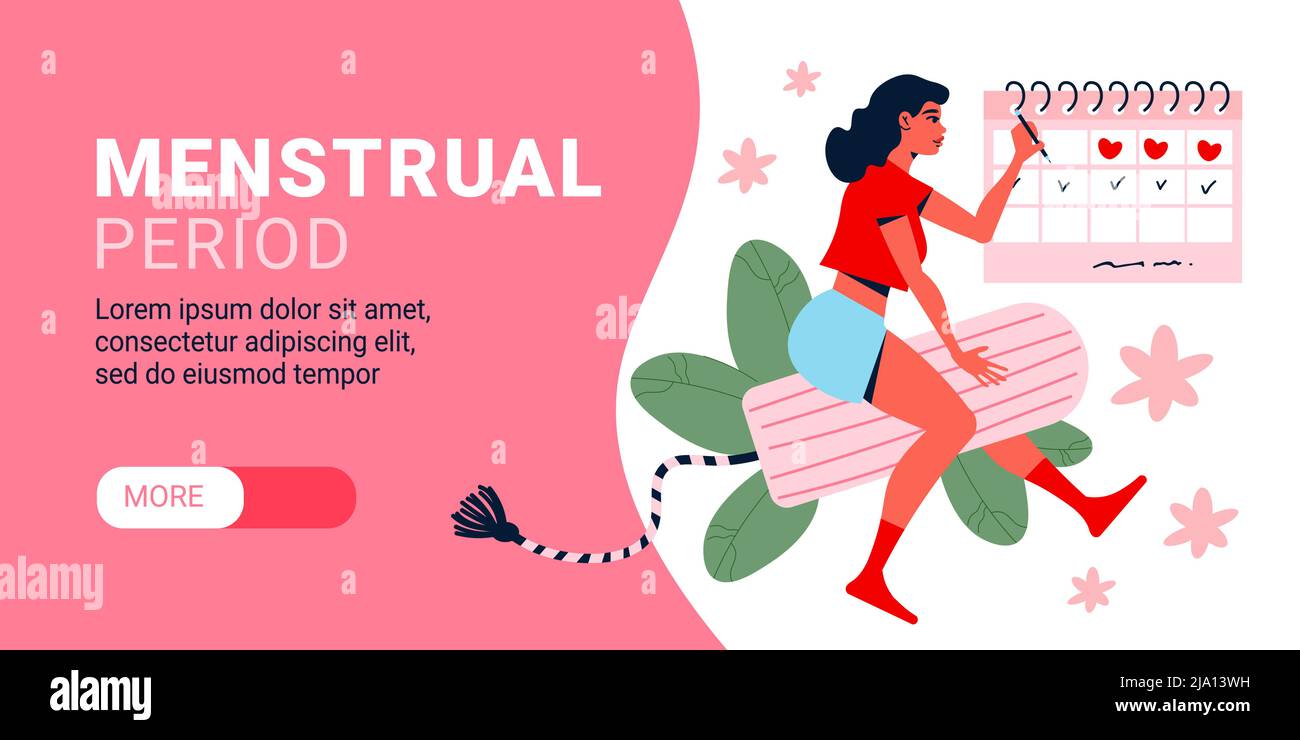 Menstruation pms woman horizontal banner with editable text button with ...
