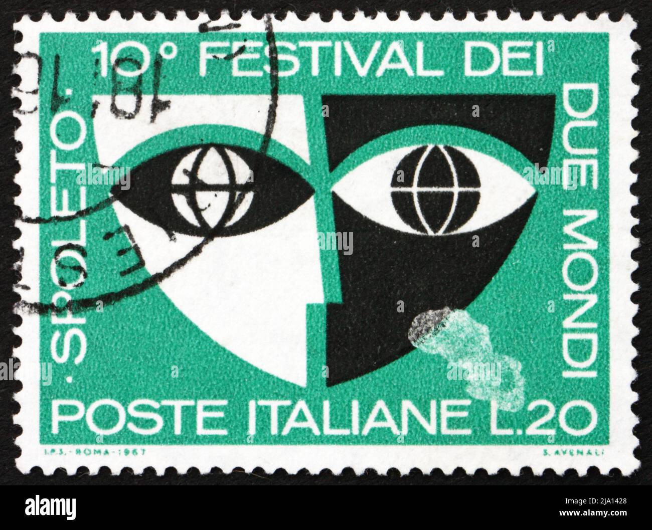 ITALY - CIRCA 1967: a stamp printed in the Italy shows Stylized Mask ...