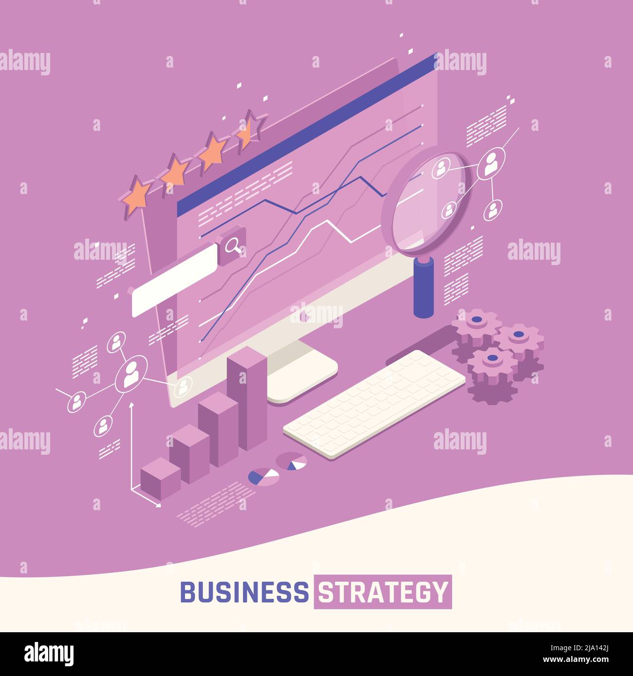 Business strategy isometric concept set of marketing metaphor elements ...