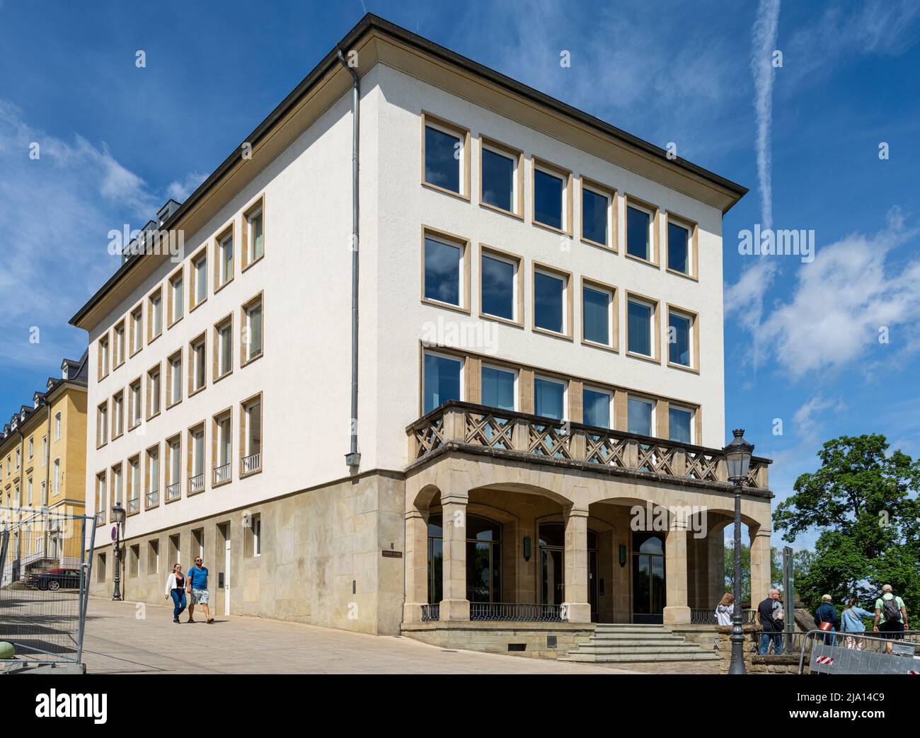 Luxembourg city, May 2022. Panoramic view of the state council building ...
